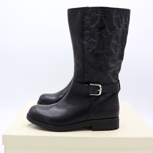 Coach | Shoes | Coach Vera Signature Logo Black Leather Boots | Poshmark